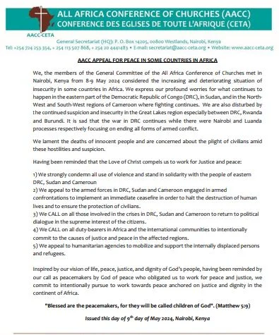 AACC APPEALS FOR PEACE IN AFRICA | AACC-CETA : All Africa Conference of Churches (AACC)